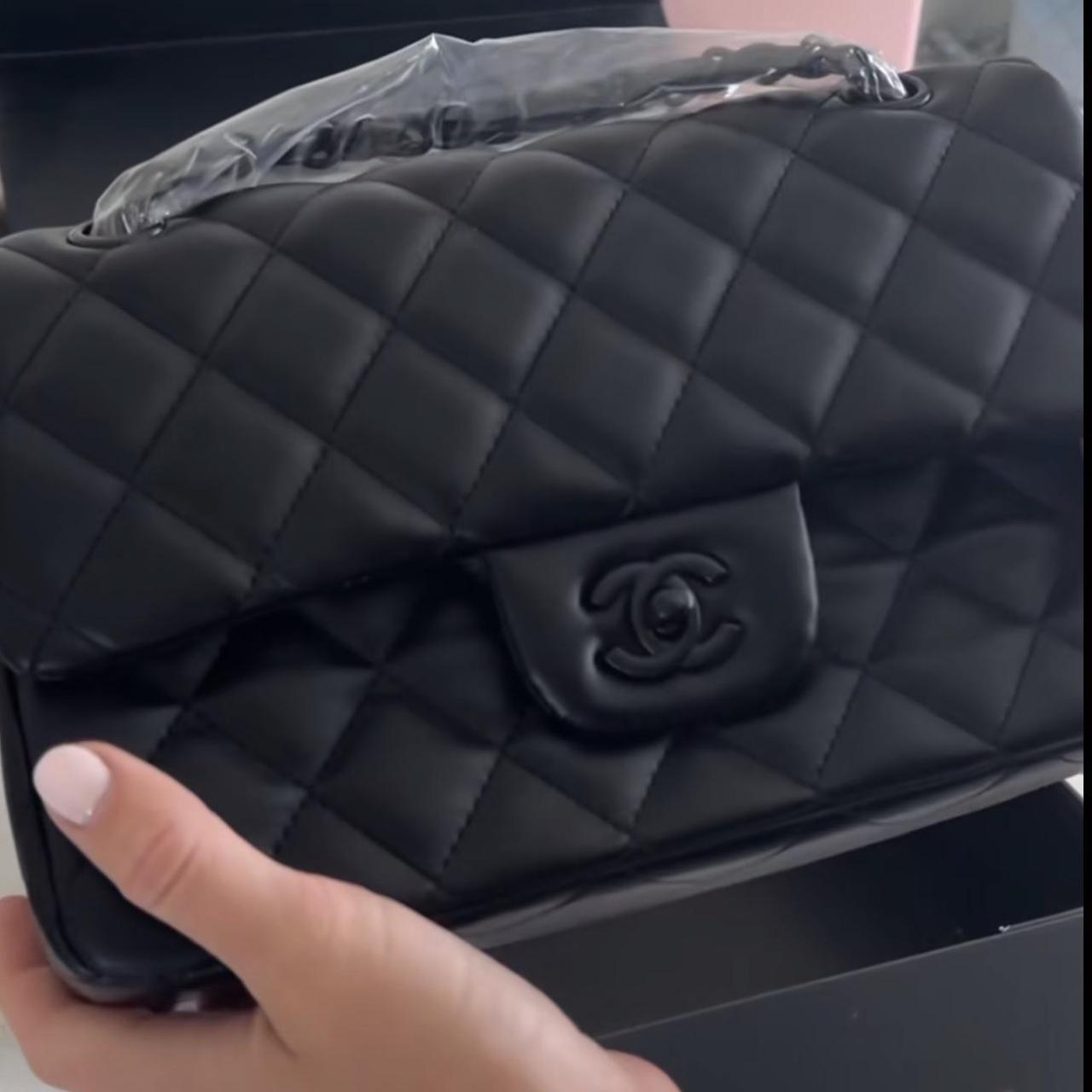 All black Medium Chanel Flap Bag size: 25x16x17... - Depop