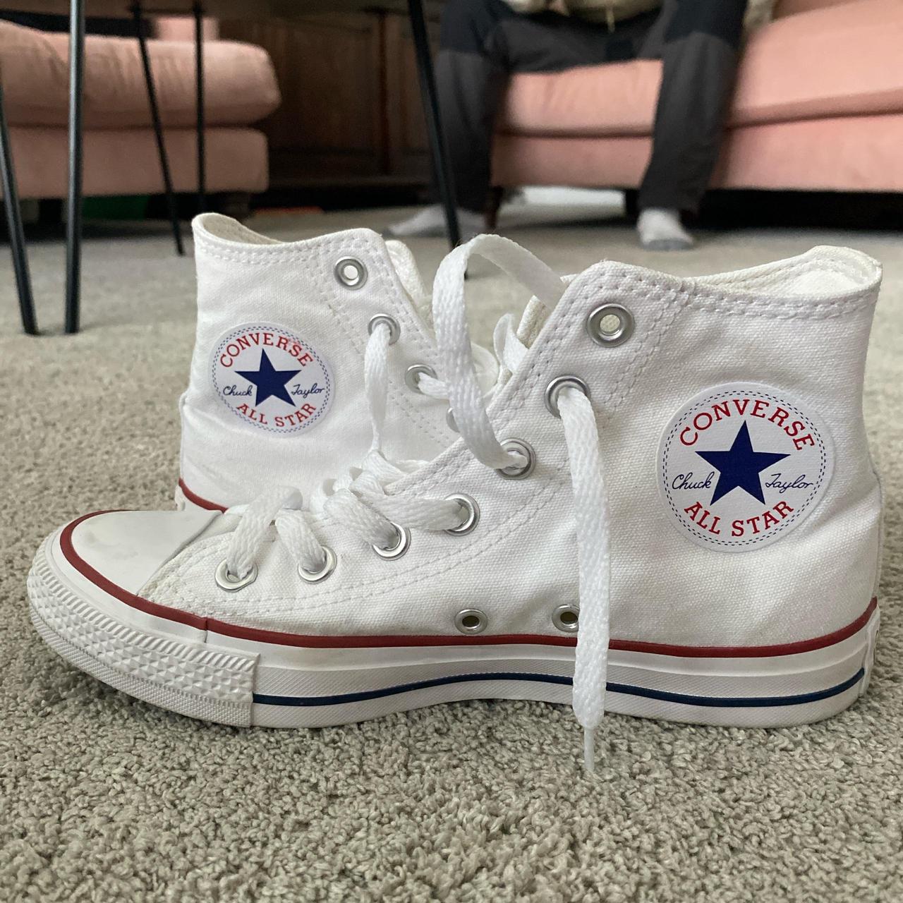 white,blue and red converse! 💕 uk 4.5! - Depop