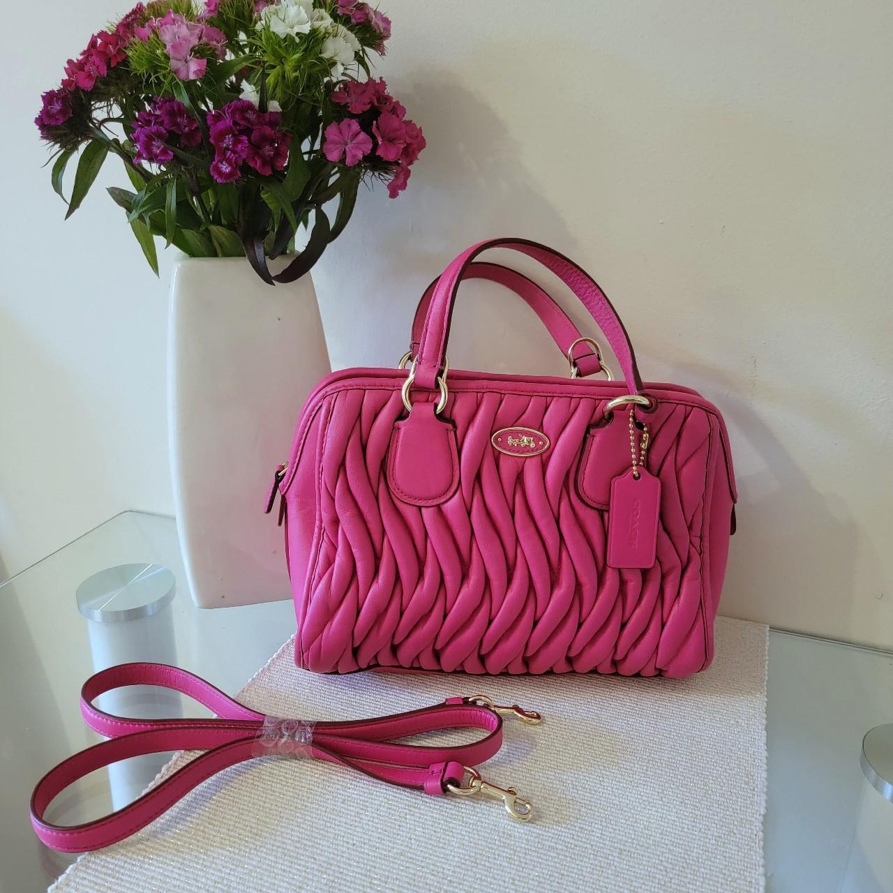 Pink coach handbag with detachable long strap... - Depop