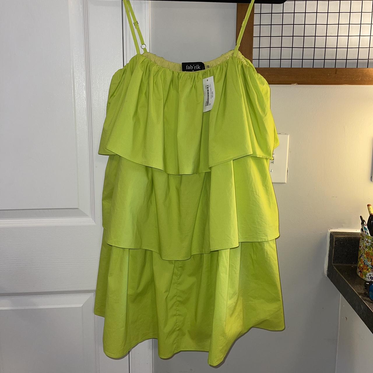 Medium lime green ruffled dress #limegreen... - Depop