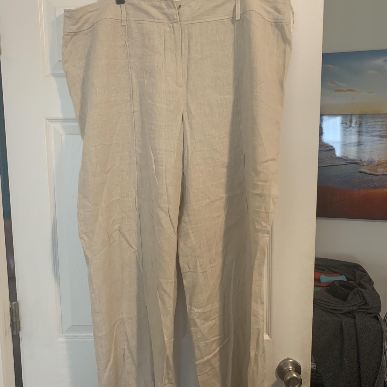 Style and Company 22W Light Tan Linen Trousers wide... | Depop