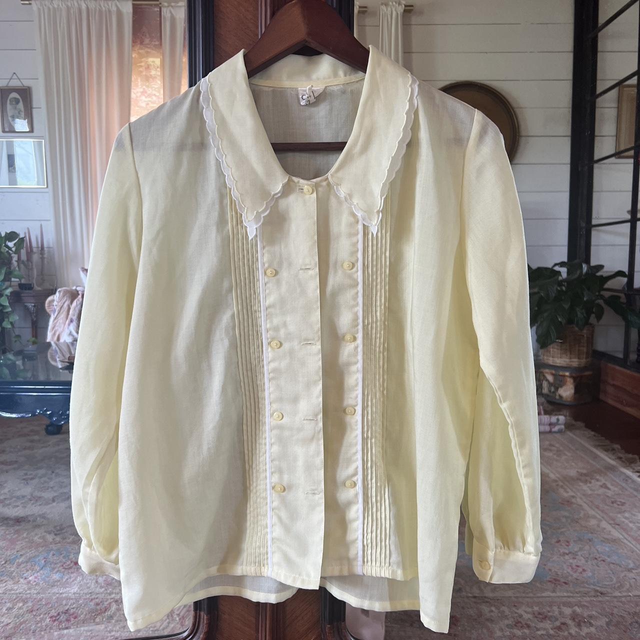 Light yellow button up with sheer fabric, double... - Depop