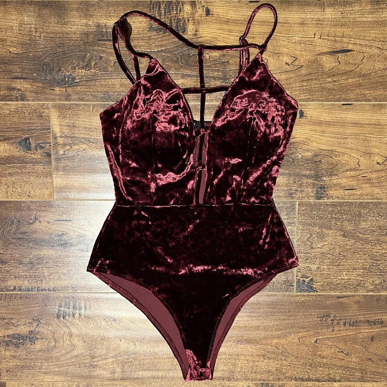 Velvet burgundy body suit. Only worn once. Rave,... - Depop