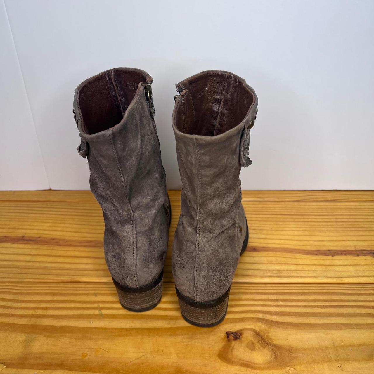 Bed|Stü Women's Distressed Gray Leather Moto Boots... | Depop