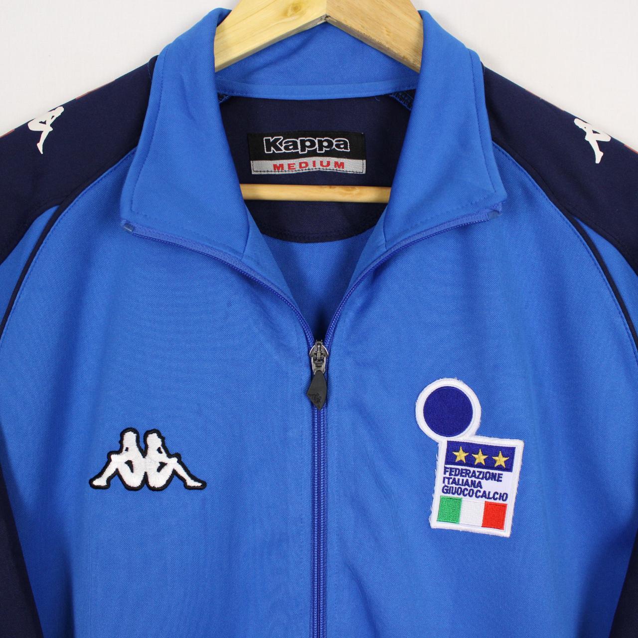 Vintage Kappa Italy Football Jacket Blue and navy... - Depop