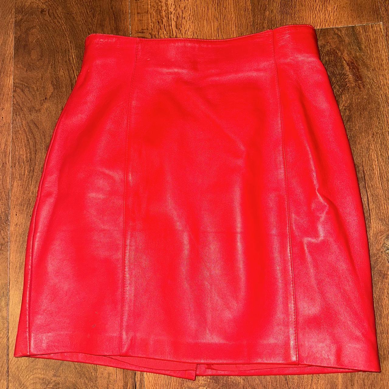 Red leather mini skirt - Depop