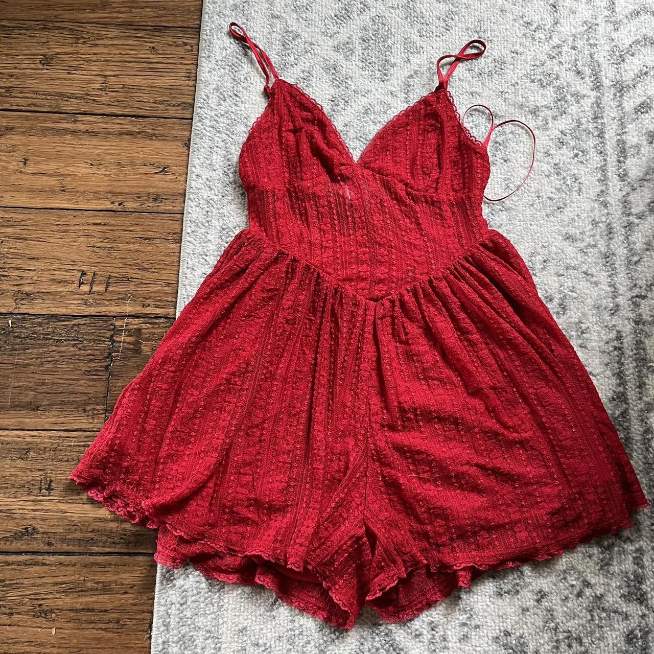 the most gorgeous red lace romper from urban... - Depop