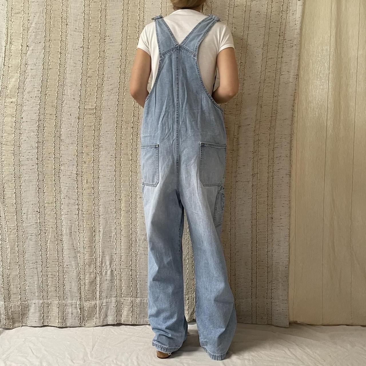 Vintage 90s light blue denim faded overalls by Gap... - Depop