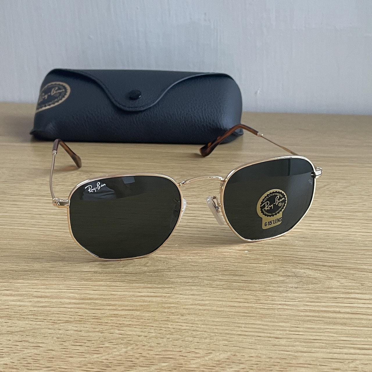 Hexagonal Raybans RB3548 (Gold/Black) New, with lens... - Depop