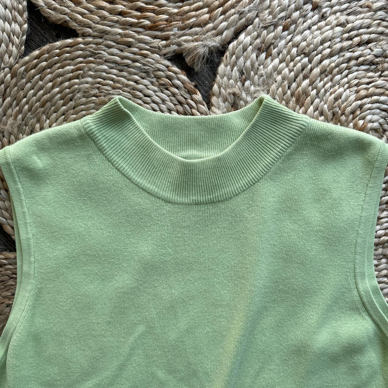 Vintage/early 2000s Light green cropped mock neck... | Depop