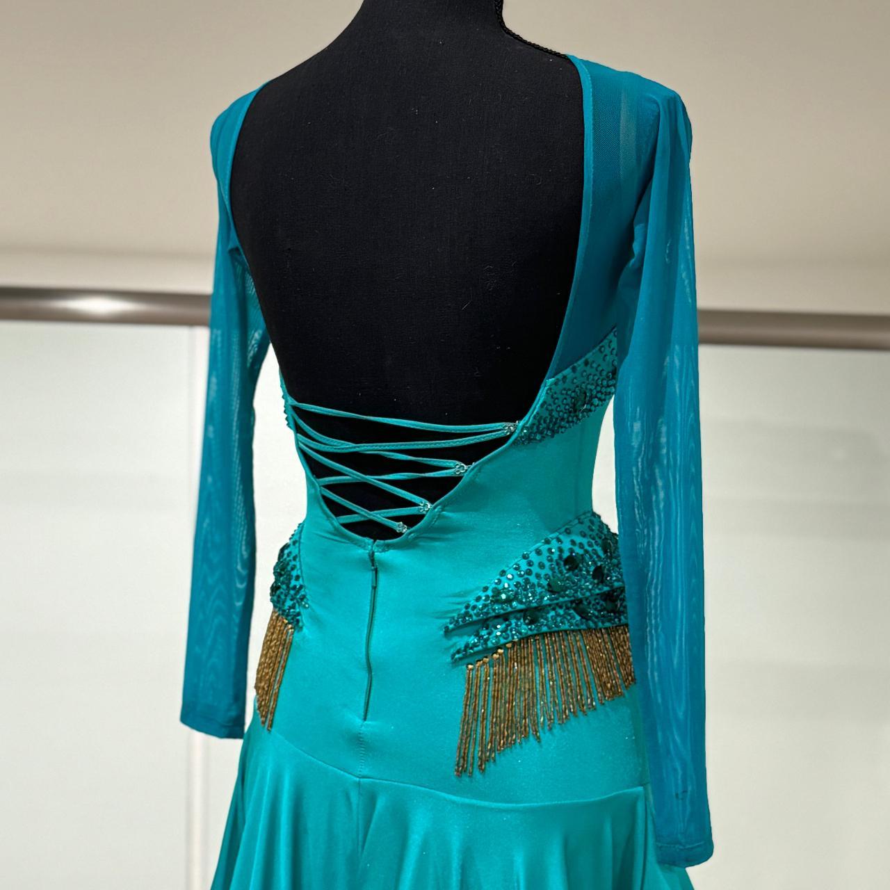 gorgeous custom made emerald green latin dance... - Depop