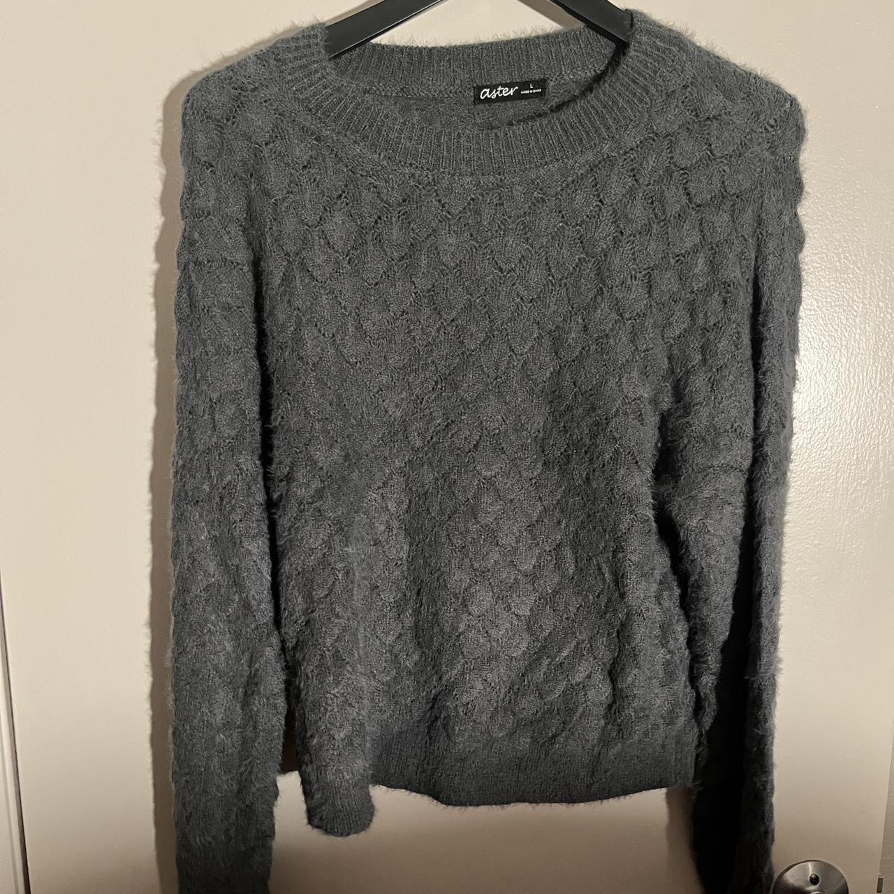 Grey oversized sweater with a fluffy texture winter... - Depop