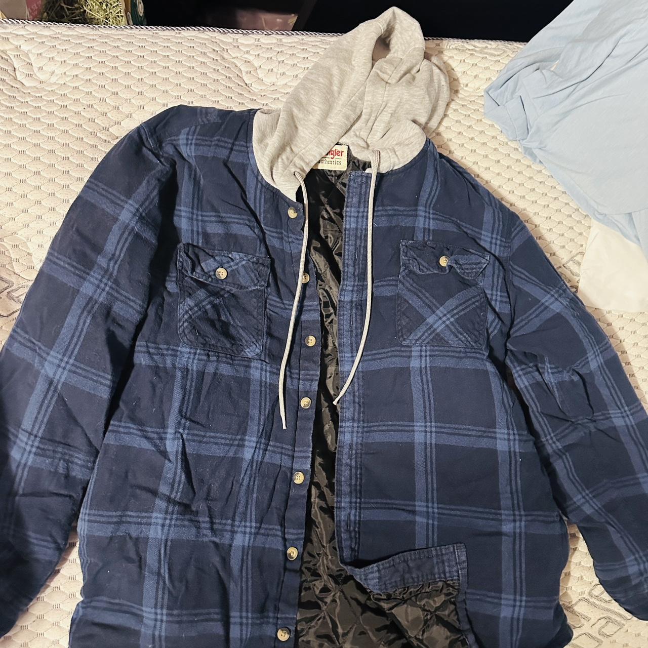 Blue and white flannel jacket #flanneljacket - Depop