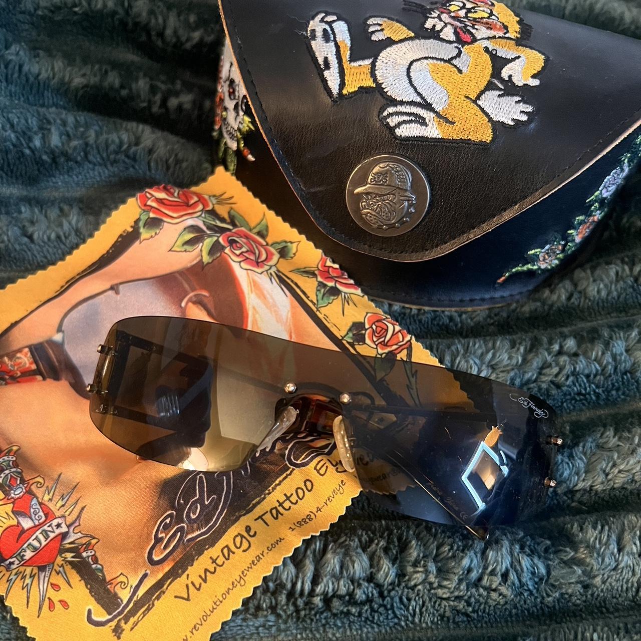 Y2K Ed Hardy vintage sunglasses with case - Depop