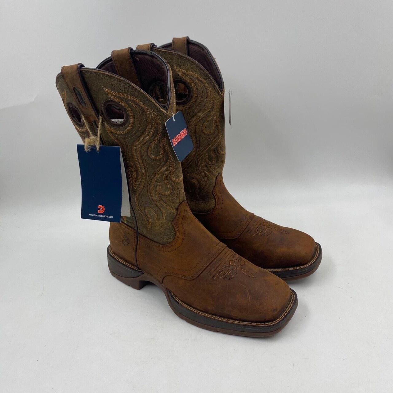 durango mens 8.5W brown leather square soft toe pull... - Depop