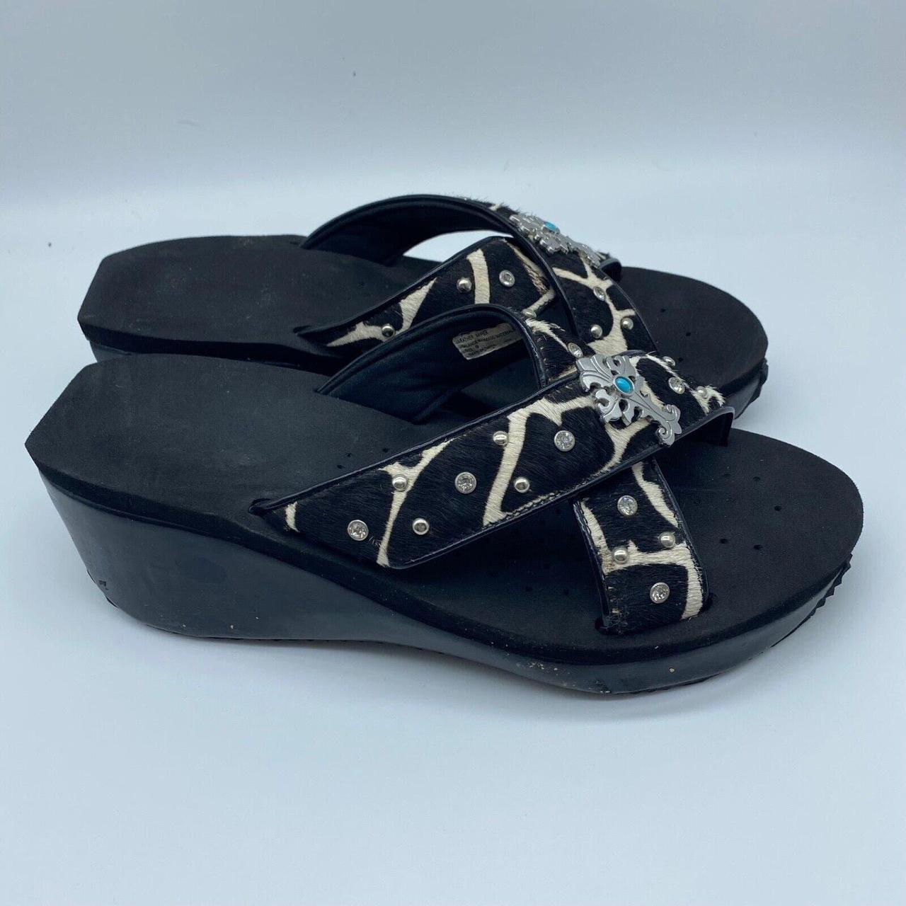 Volatile womens 9M black leather zebra striped hair... - Depop