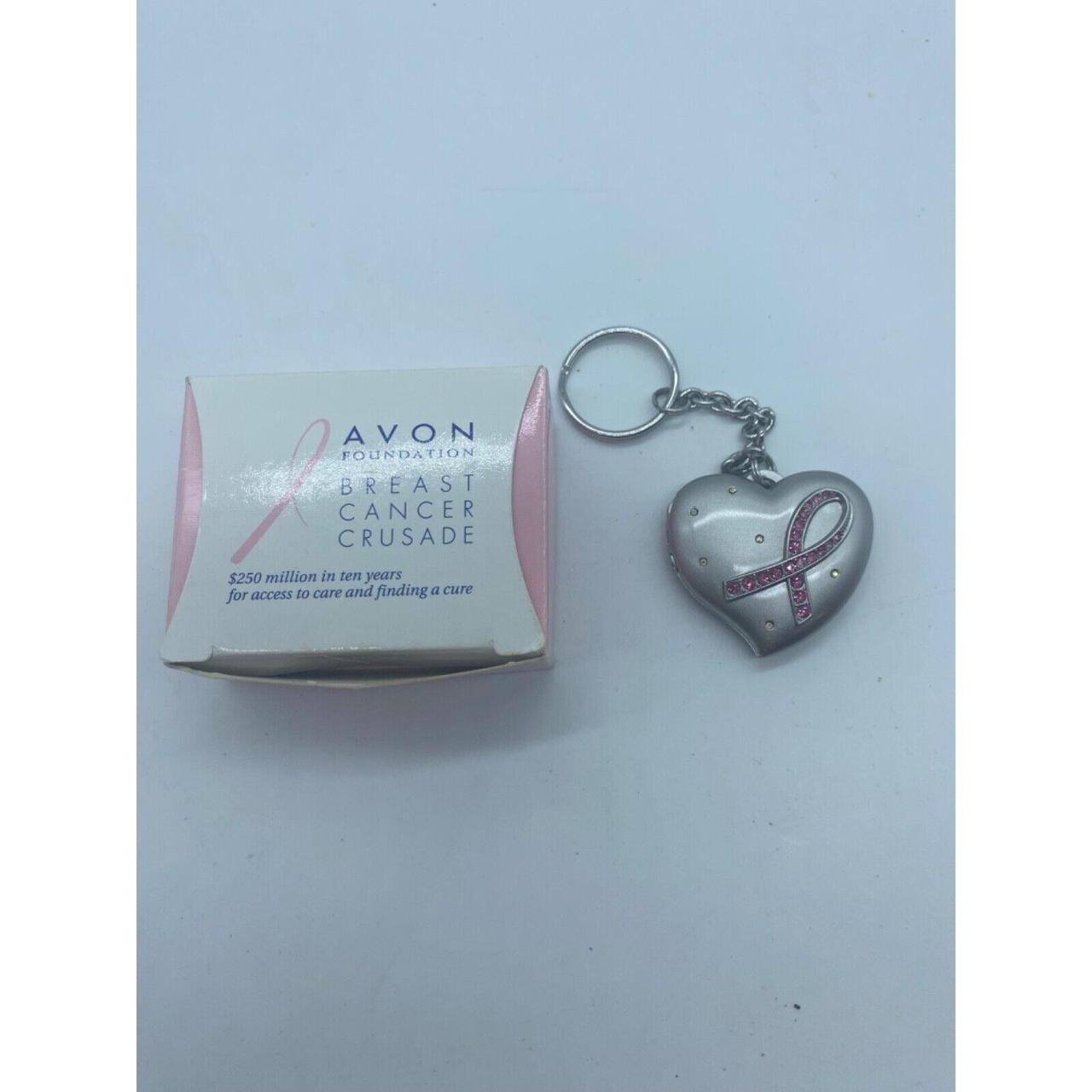 avon heart keychain locket silver & pink breast... - Depop