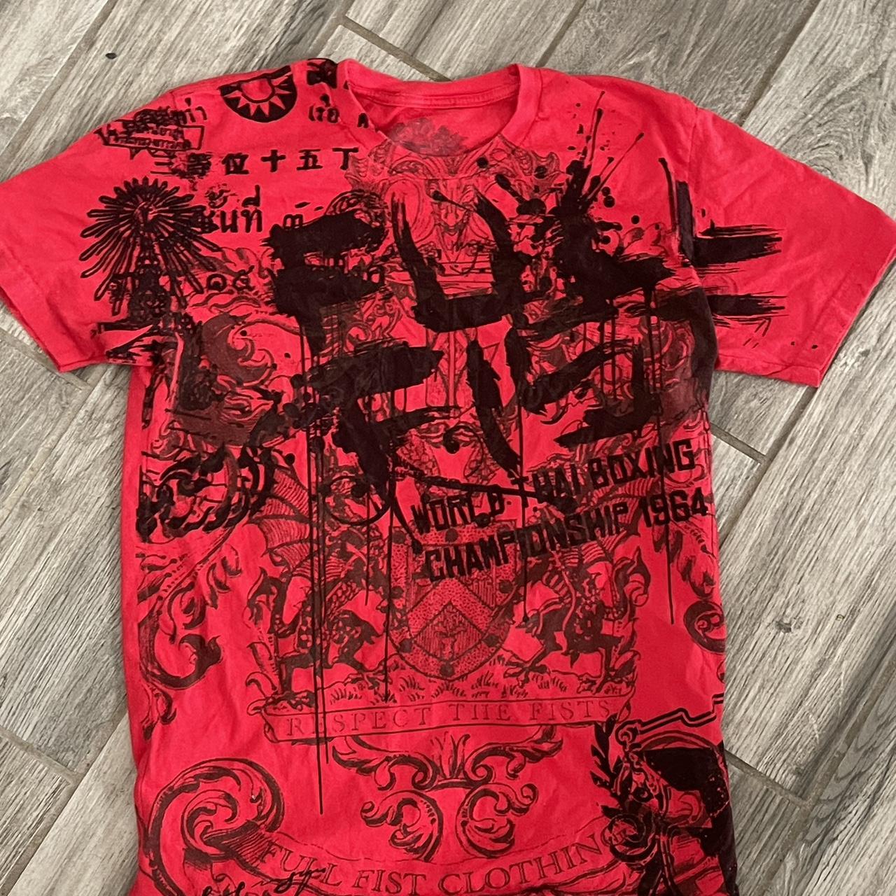 Red and black Affliction shirt - Depop