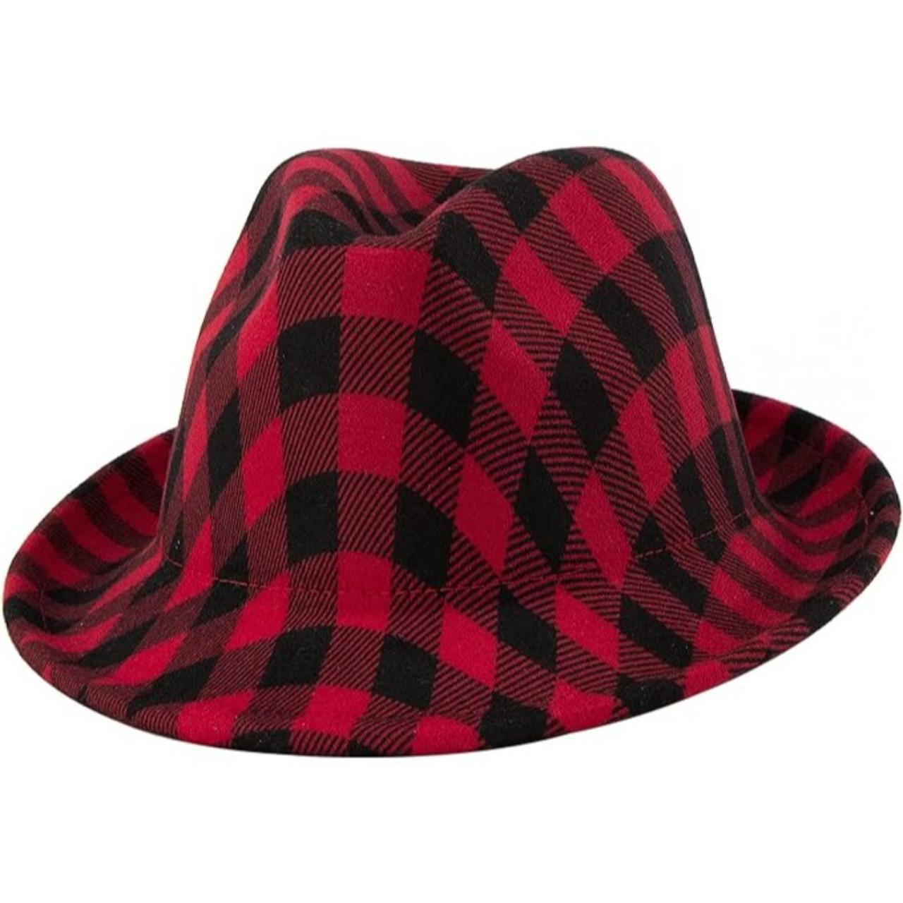 Women and Men Red-Checked Manhattan Trilby Hat: Hat... - Depop