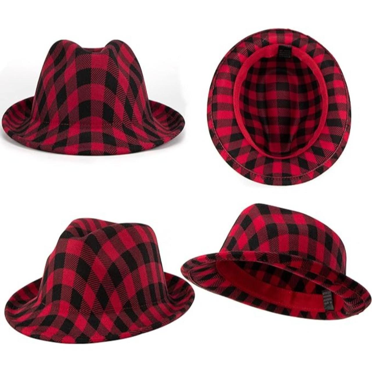Women and Men Red-Checked Manhattan Trilby Hat: Hat... - Depop