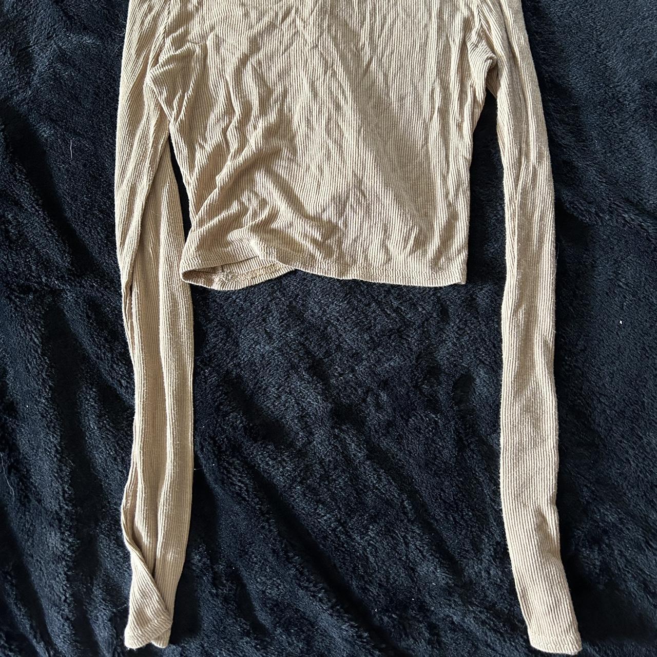 pretty little thing tan crop long sleeve button up - Depop
