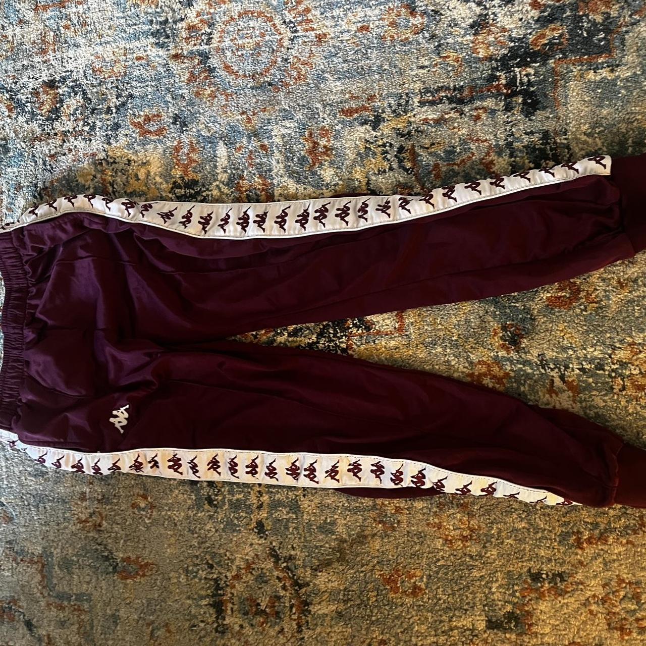 Maroon kappa pants with white stripes. - Depop