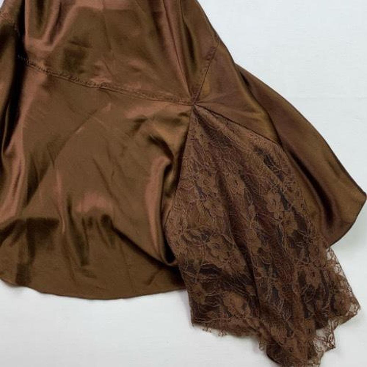Brown satin dress with lace layered Brand :... - Depop