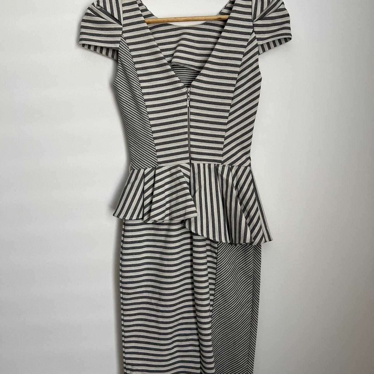 CUE Striped peplum dress with a pencil skirt,... - Depop