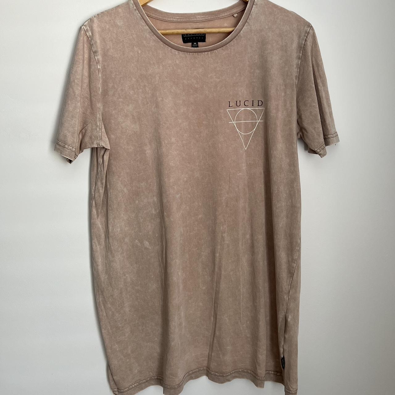 Lucid tan and cream acid wash tee with front and... - Depop