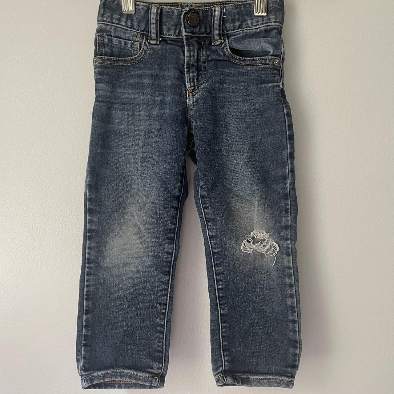 Distressed Straight Leg Slim Fit Cotton Jeans With... - Depop