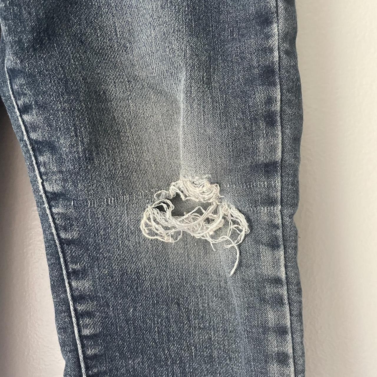 Distressed Straight Leg Slim Fit Cotton Jeans With... - Depop