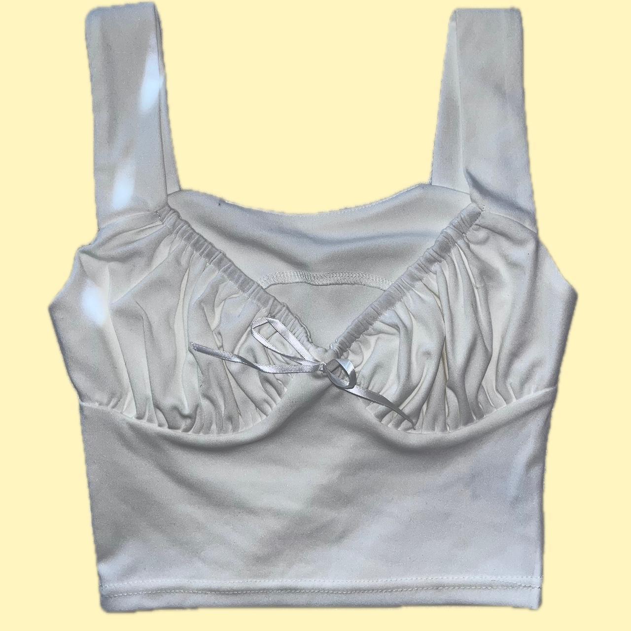 coquette cami y2k white cami with ruched cups and a... - Depop