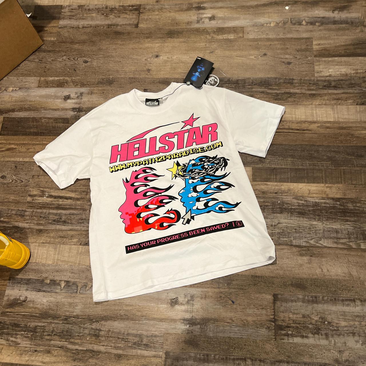 White Helstar graphic tee fits like a large ... | Depop