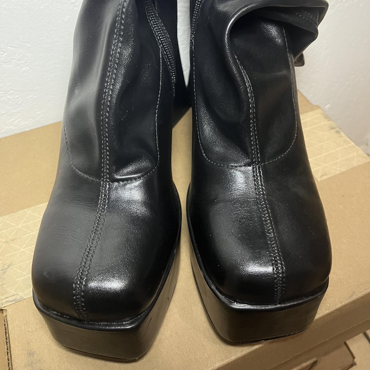 Black Platform Stretch Boots - Chunky Heel size... - Depop