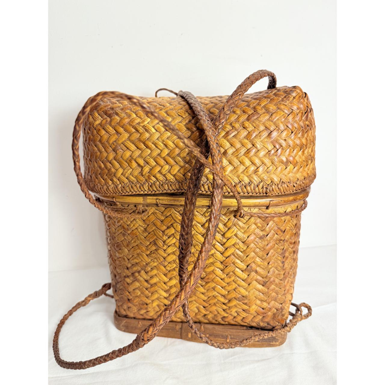 Vintage Filipino Rattan Woven Brown Handmade Wicker... | Depop