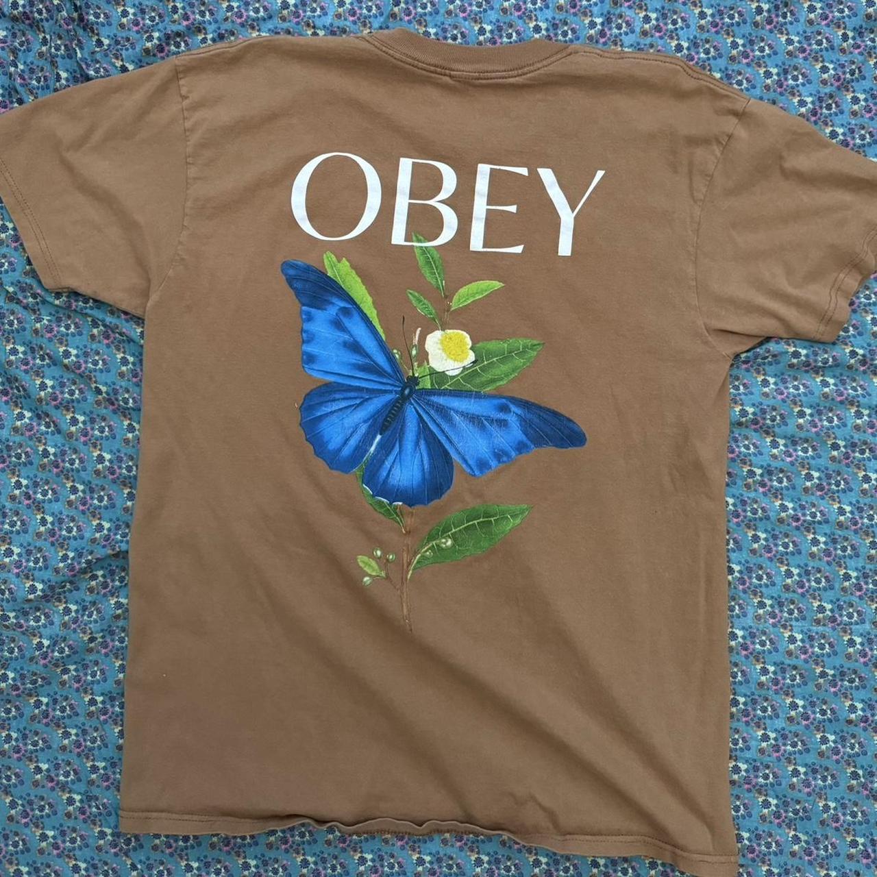 🦋OBEY T-SHIRT🦋 -brown color -beautiful butterfly... - Depop