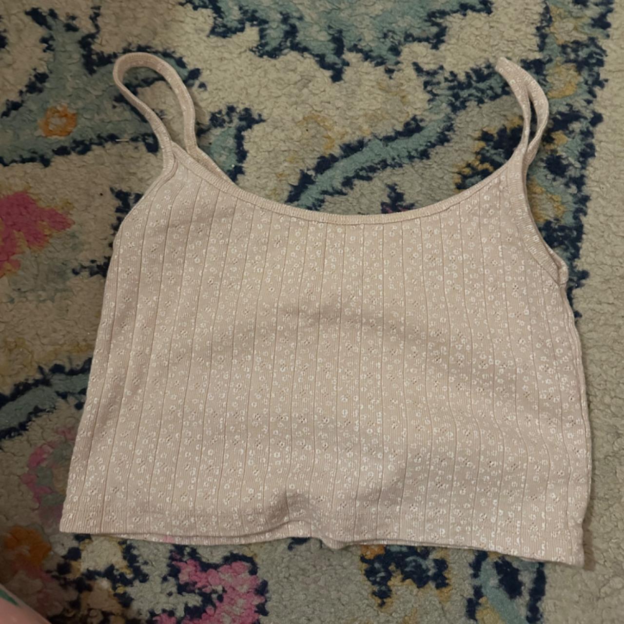light pink brandy tank w flowers, barely worn - Depop