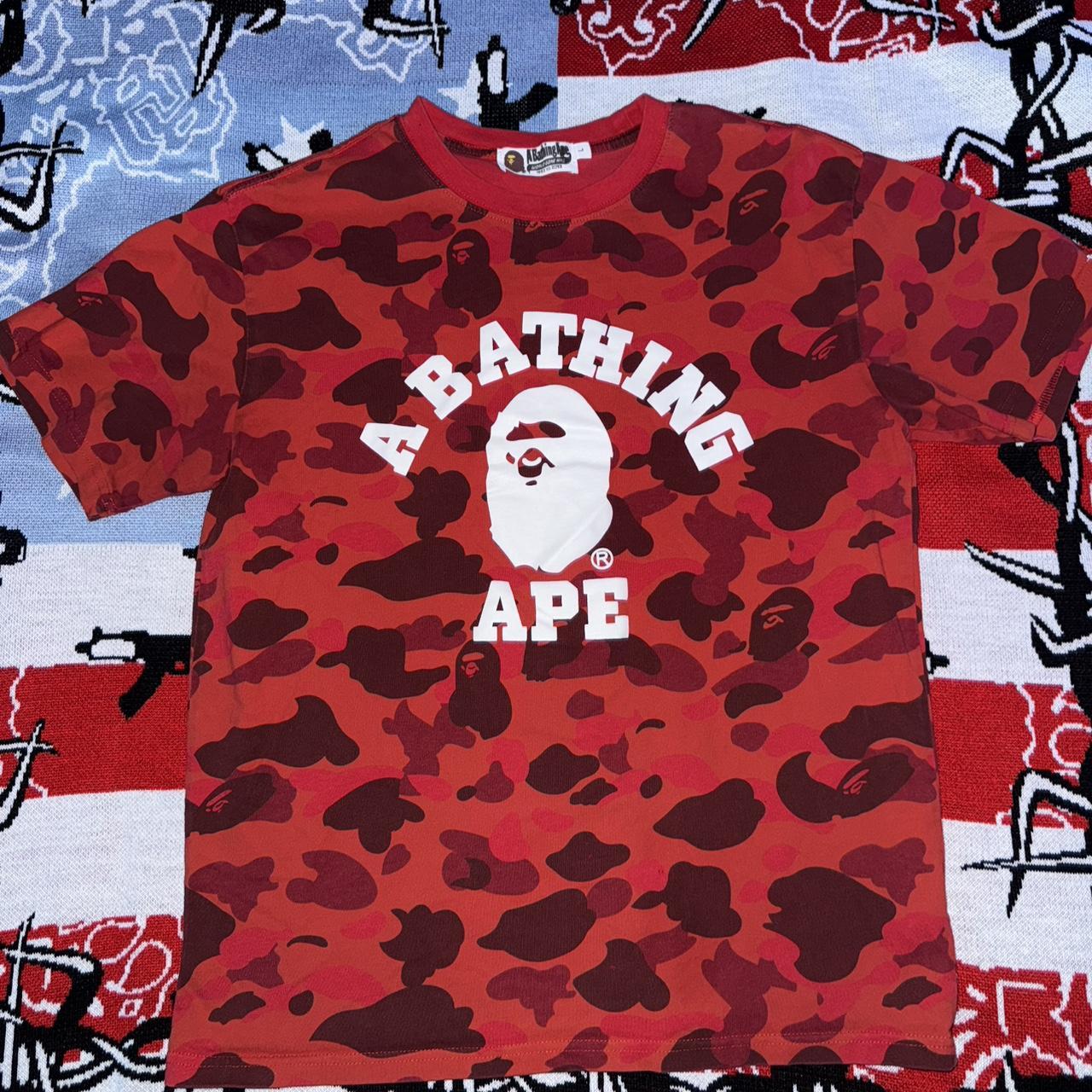 Bape Red camo college tee size L but fits like M... - Depop