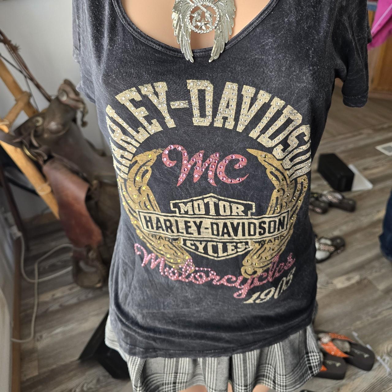 Y2k Harley Davidson Angel Rhinestone Shirt #Emo #y2k... - Depop