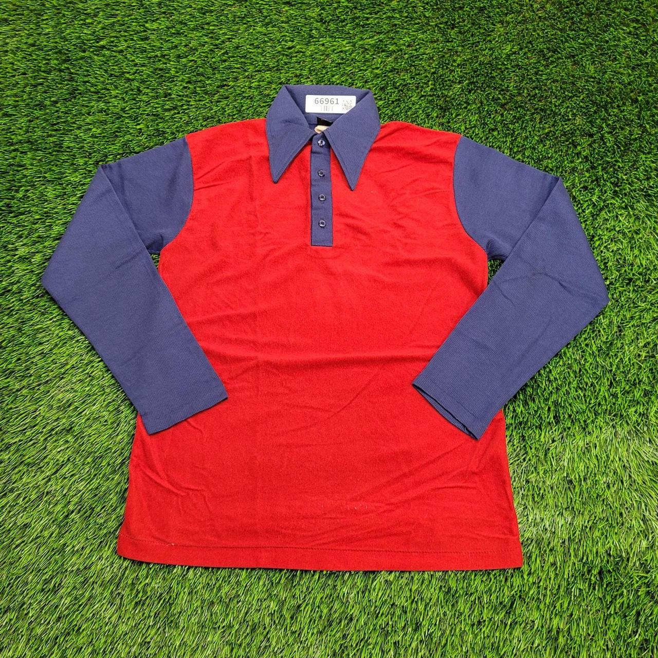 Vintage 70s MOD Polo Shirt XS/S 17x25 Two-Toned Red... - Depop
