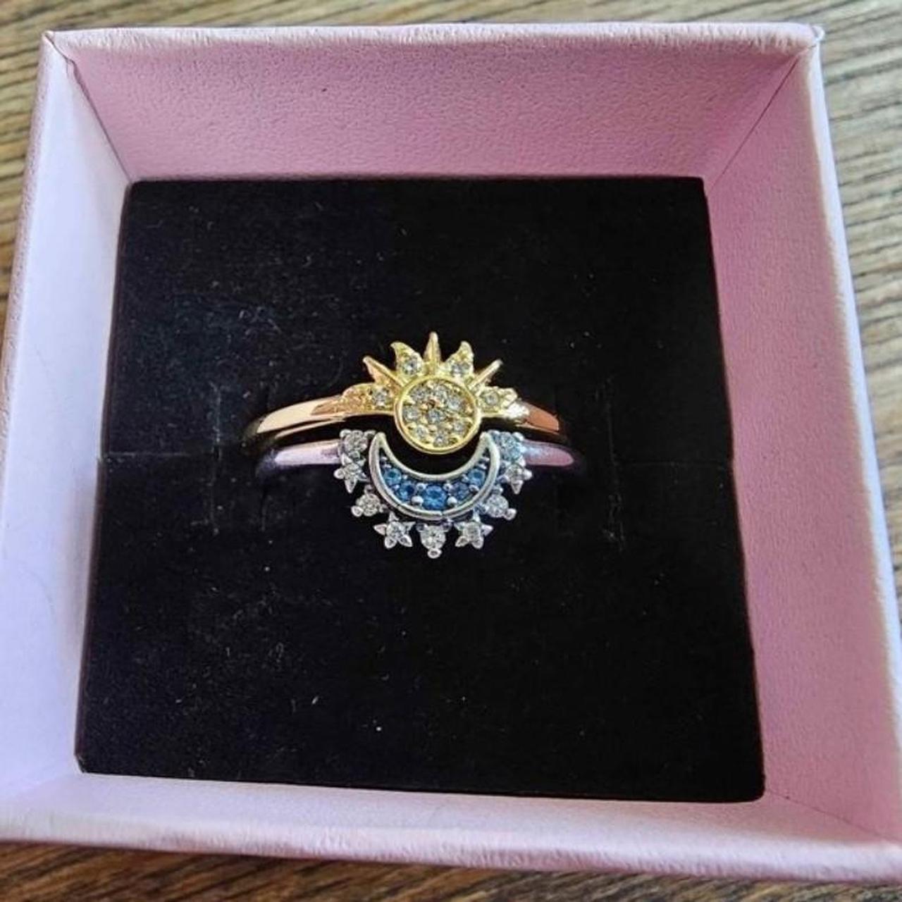Pandora Celestial Sparkling Sun & Moon Ring Set Size... | Depop
