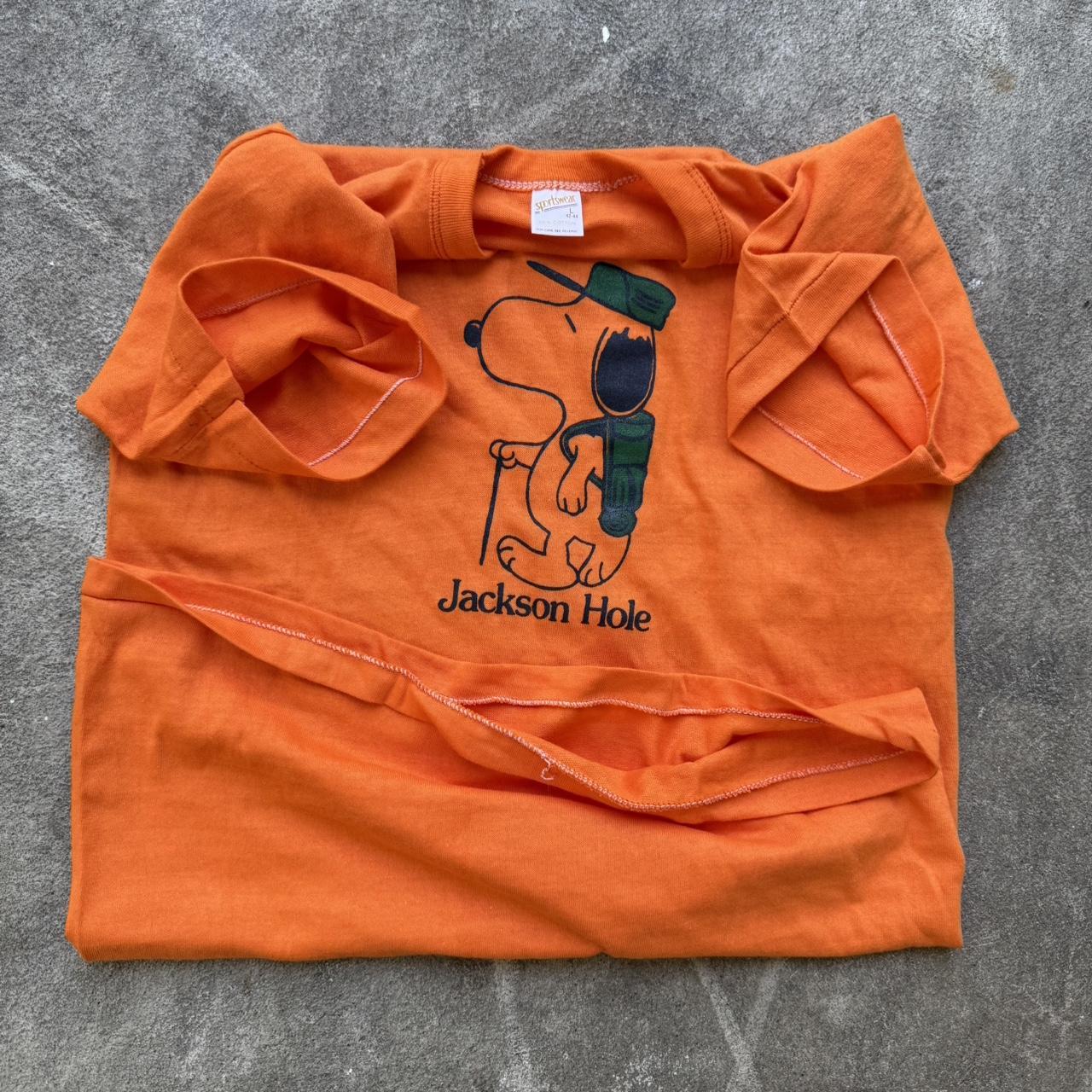 Orange vintage 70s Snoopy Peanuts graphic tee... | Depop