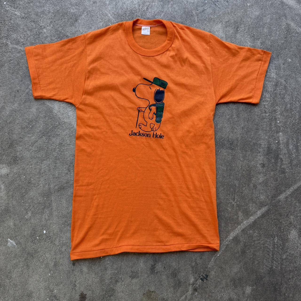 Orange vintage 70s Snoopy Peanuts graphic tee... | Depop