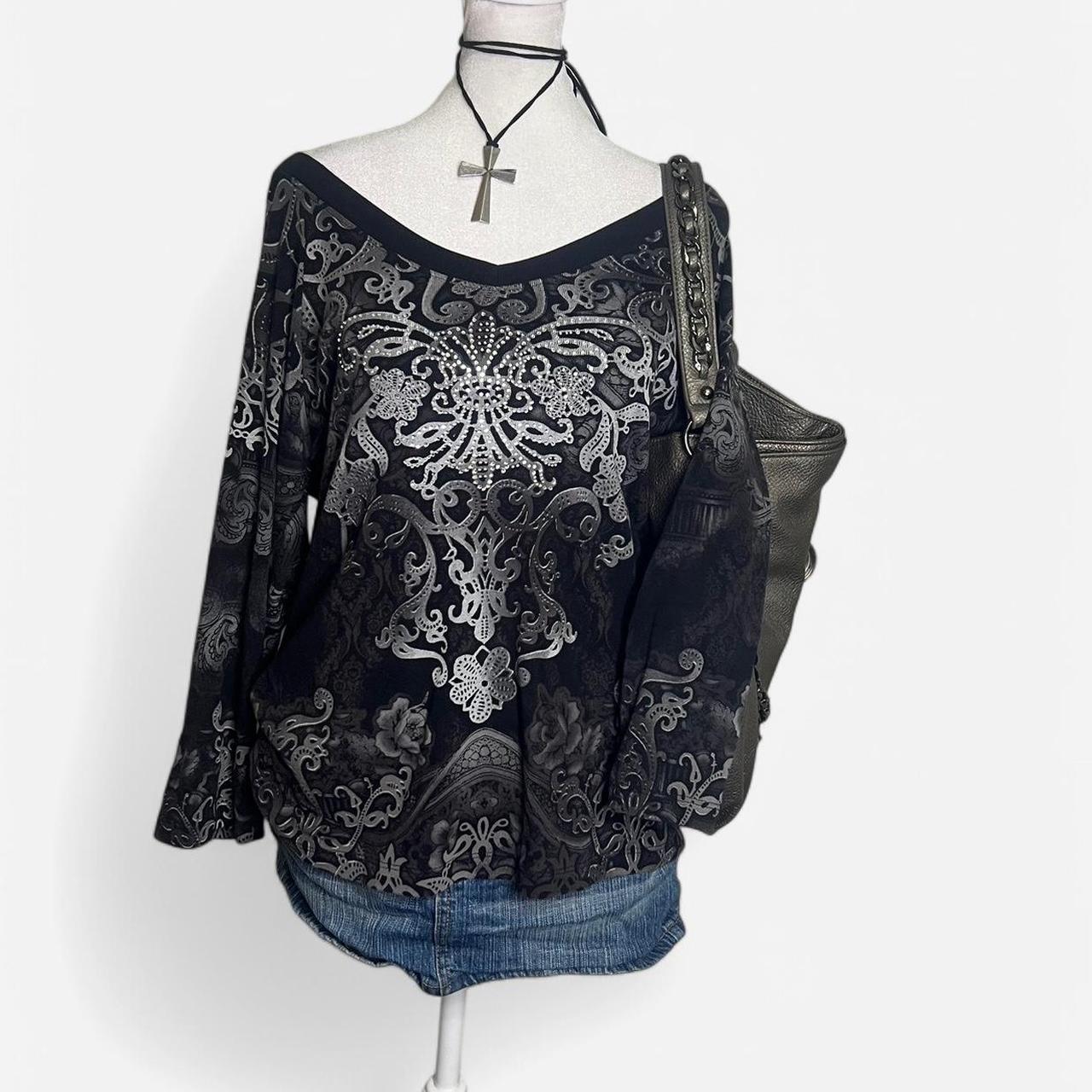 y2k dark fairy grunge rhinestone lonsgleeve... | Depop