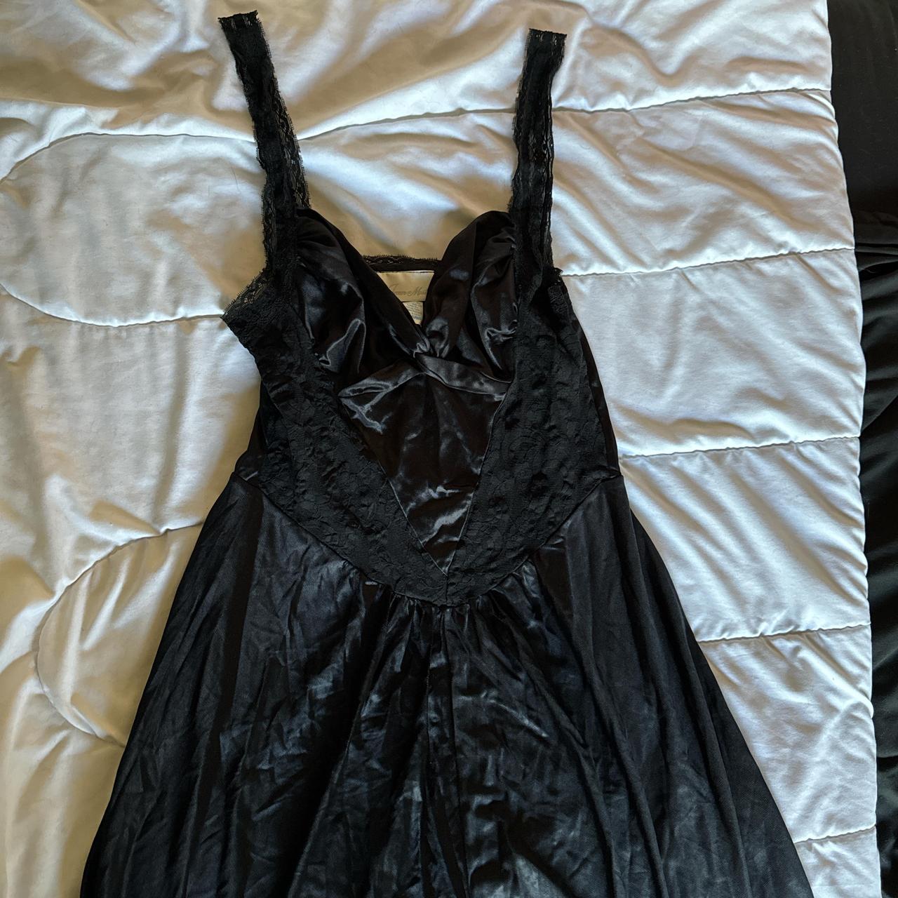 Vintage Black Slip Dress Lace Detail On Straps And Depop