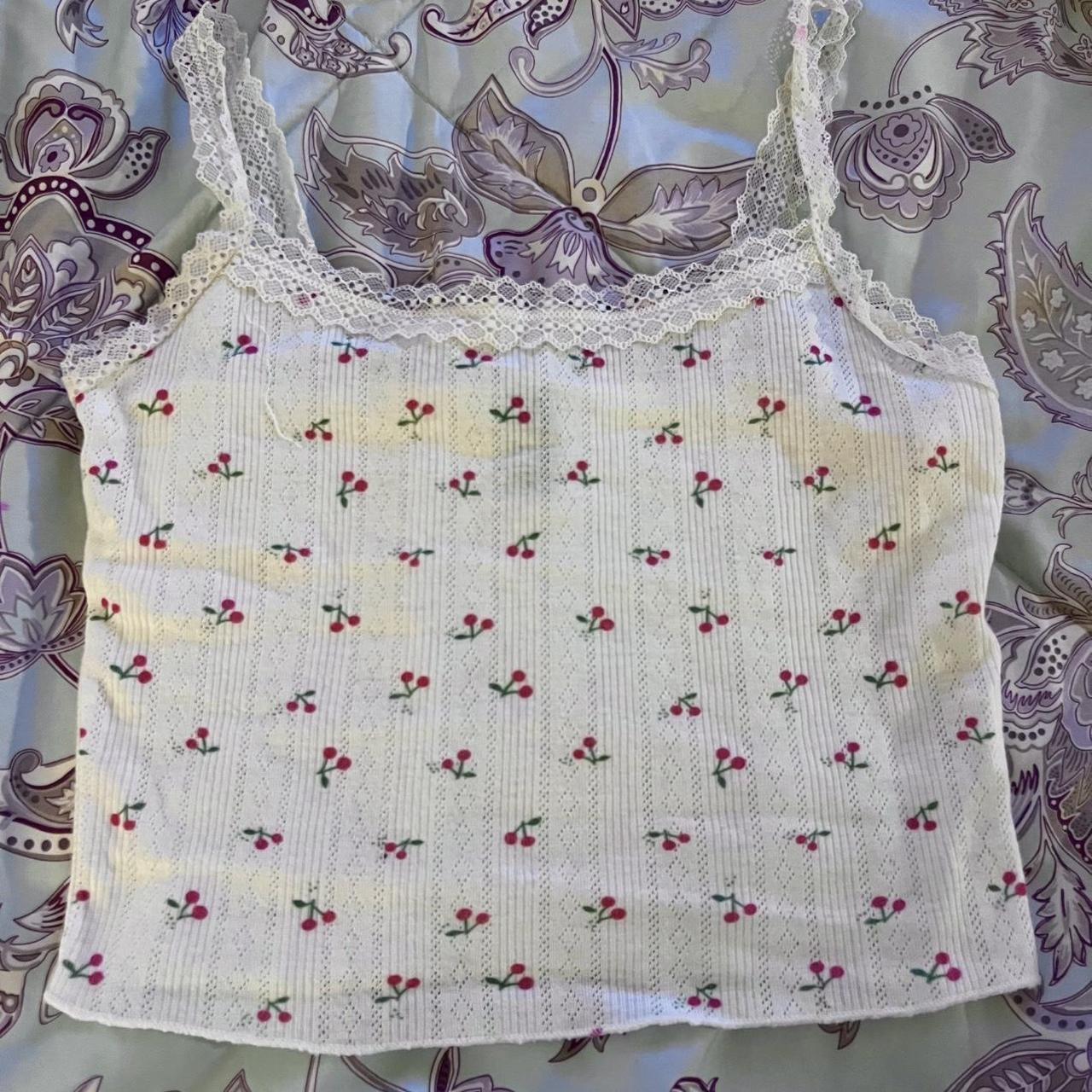 White and red cherry tank top #tumblr #cherry... - Depop
