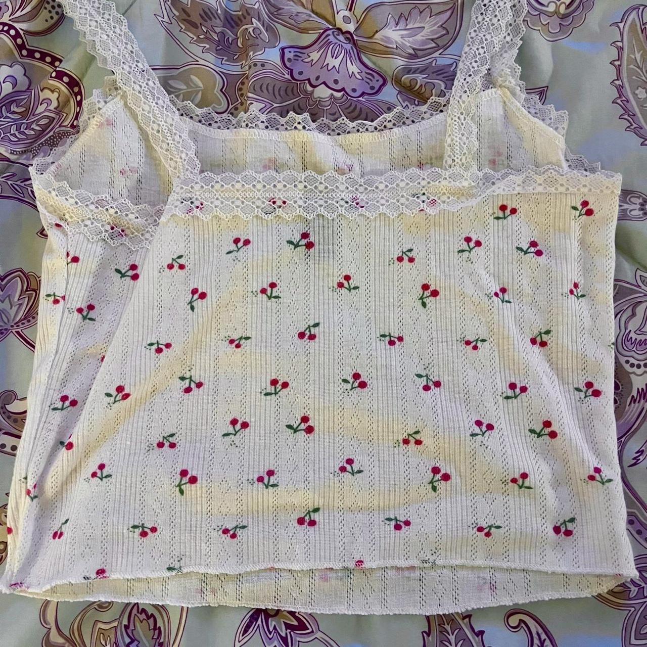 White and red cherry tank top #tumblr #cherry... - Depop