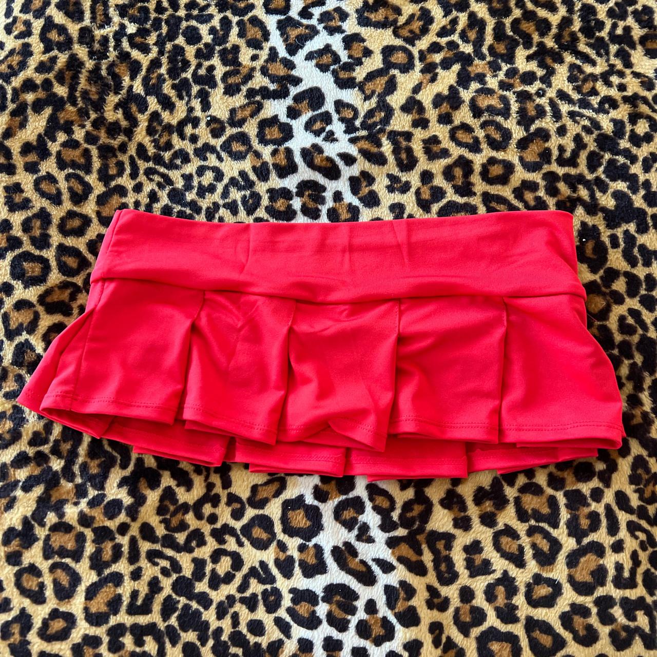 tiny red micro mini skirt super stretchy it’s... - Depop