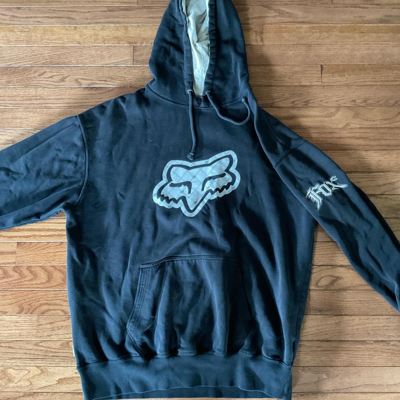 Navy and white Fox Racing hoodie #skaterstyle Size XL - Depop