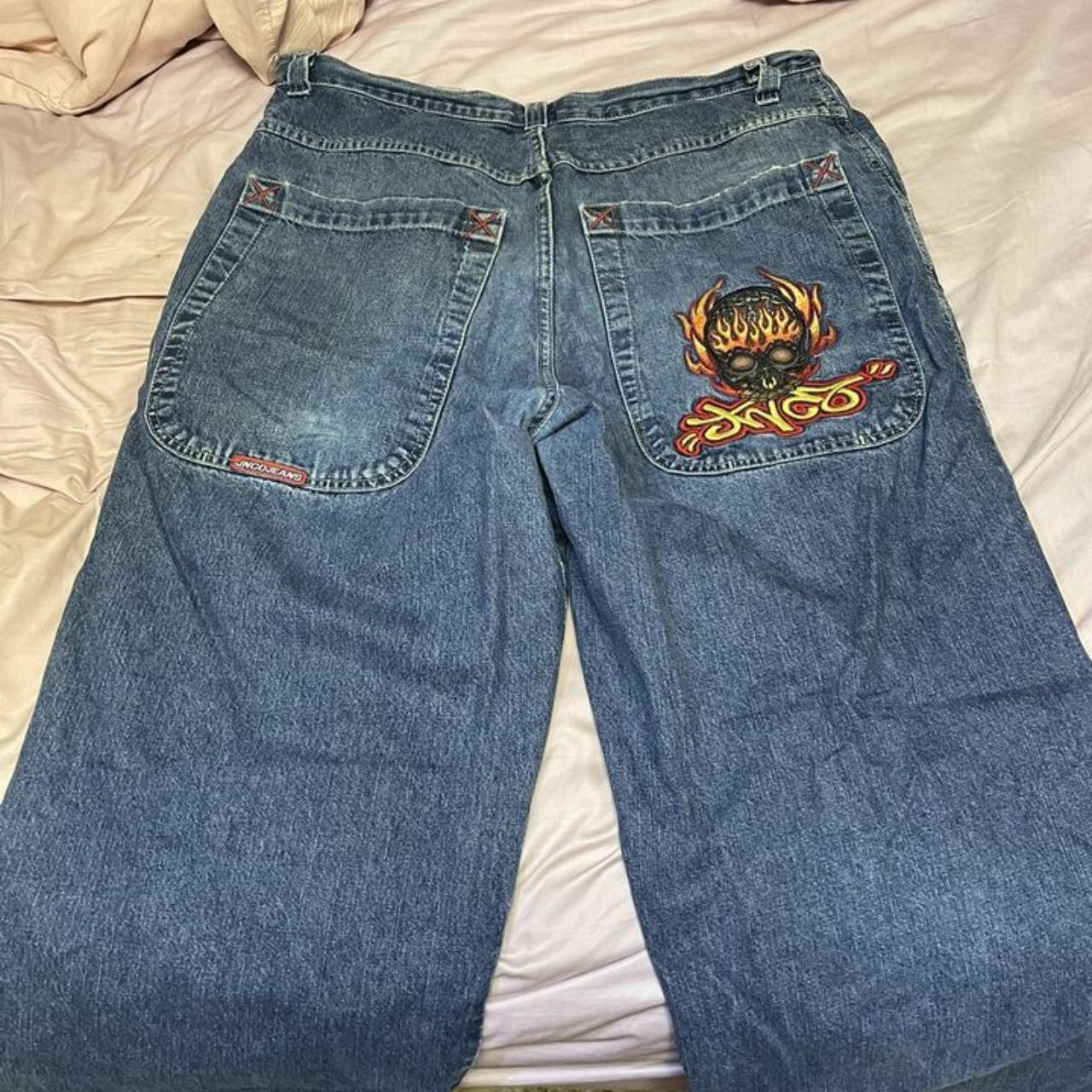 Original JNCO Jeans Tribal Skull Flames 38x32 - Depop
